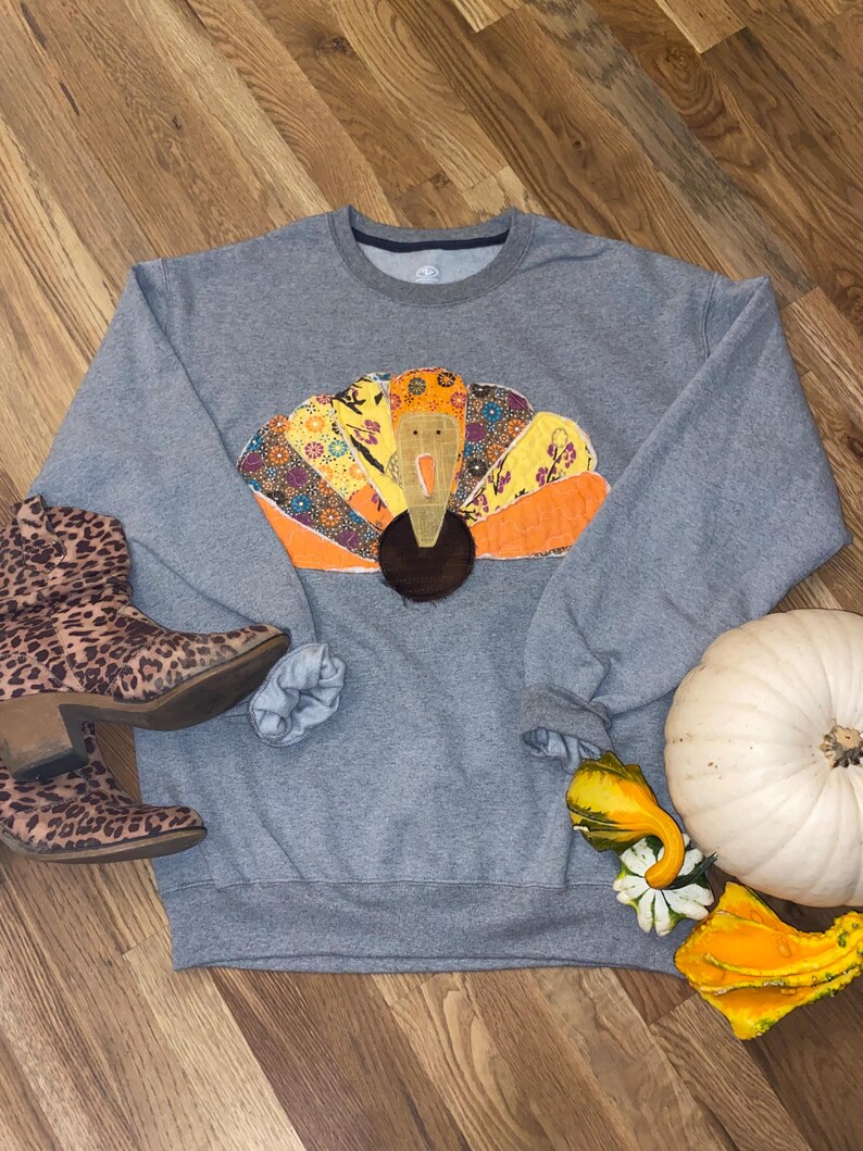Thanksgiving, Holiday Sweatshirt, Turkey Shirt, Quilted, Quilt Patch ...