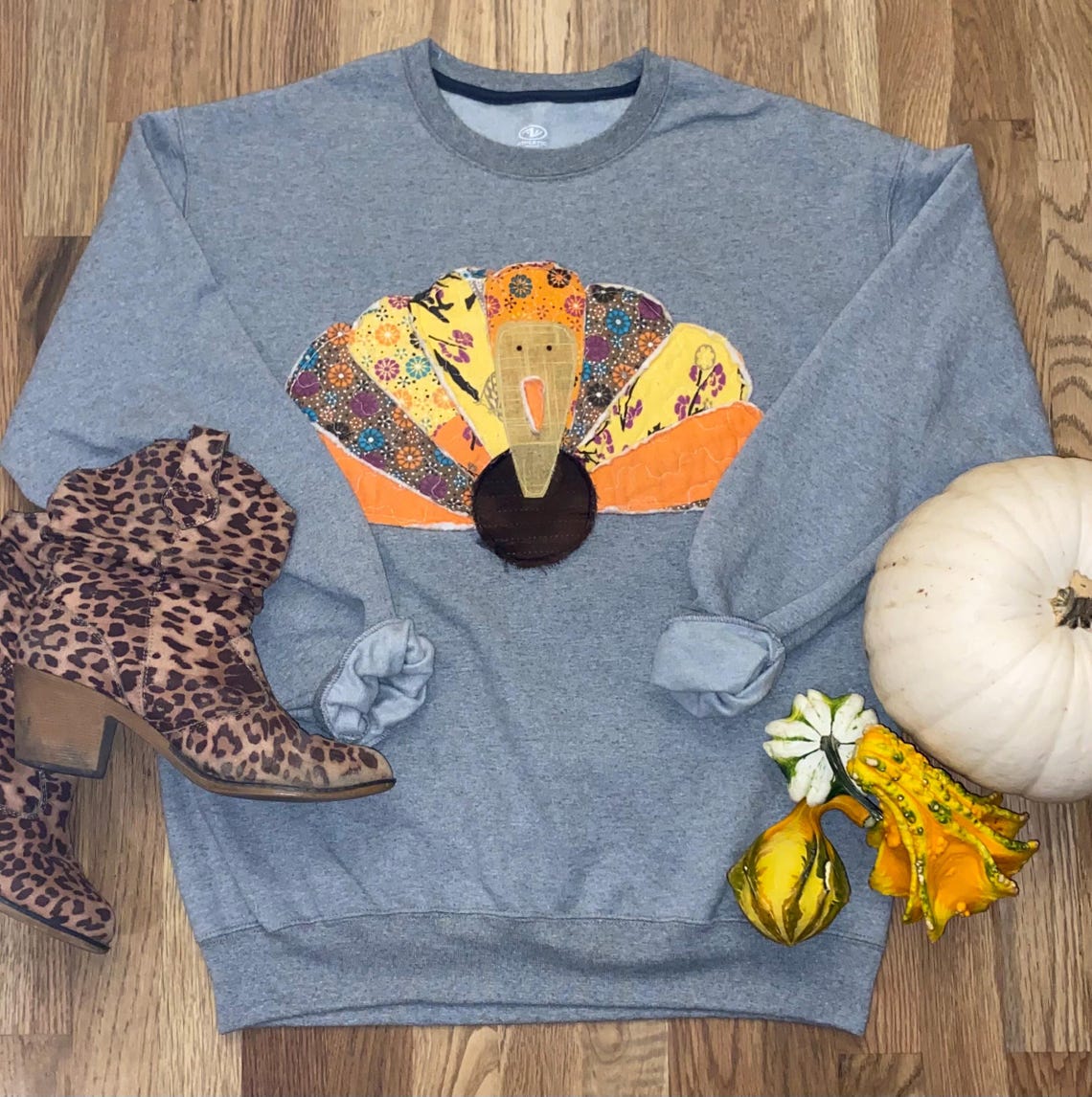Thanksgiving, Holiday Sweatshirt, Turkey Shirt, Quilted, Quilt Patch ...