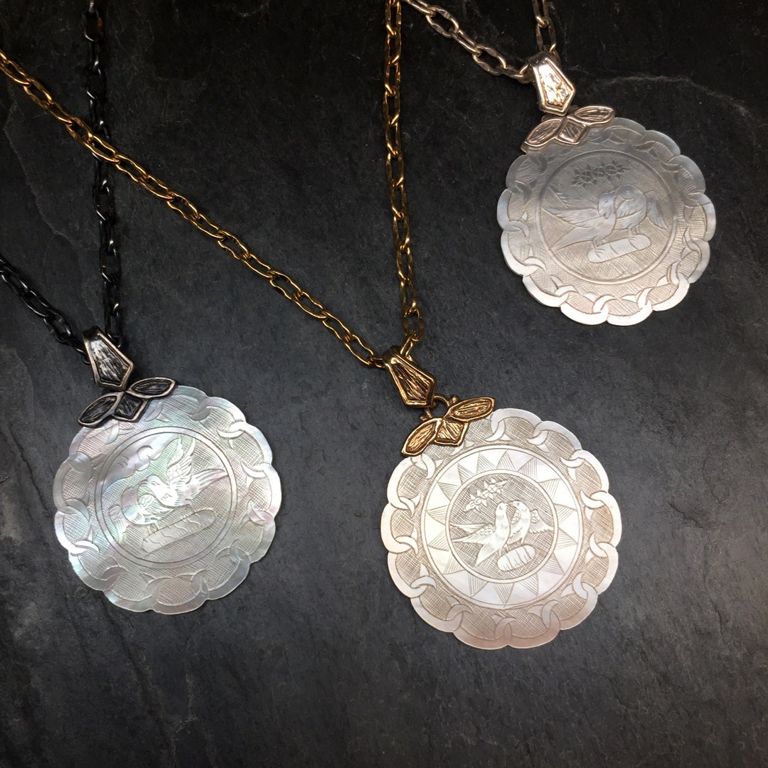 Mother of Pearl Antique Chinese English Gaming Counter Pendant 14K ...