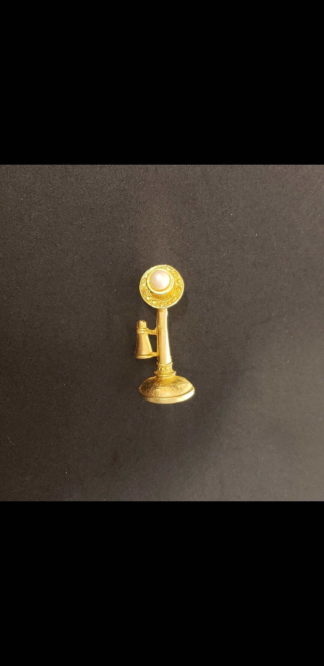 Vintage Gold Tone Antique Style Telephone Brooch Faux Pearl Rotary ...