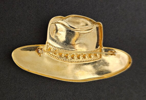 Large Vintage Gold Tone Cowboy Stetson Hat Brooch wit… - Gem