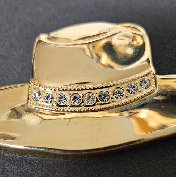 Large Vintage Gold Tone Cowboy Stetson Hat Brooch wit… - Gem