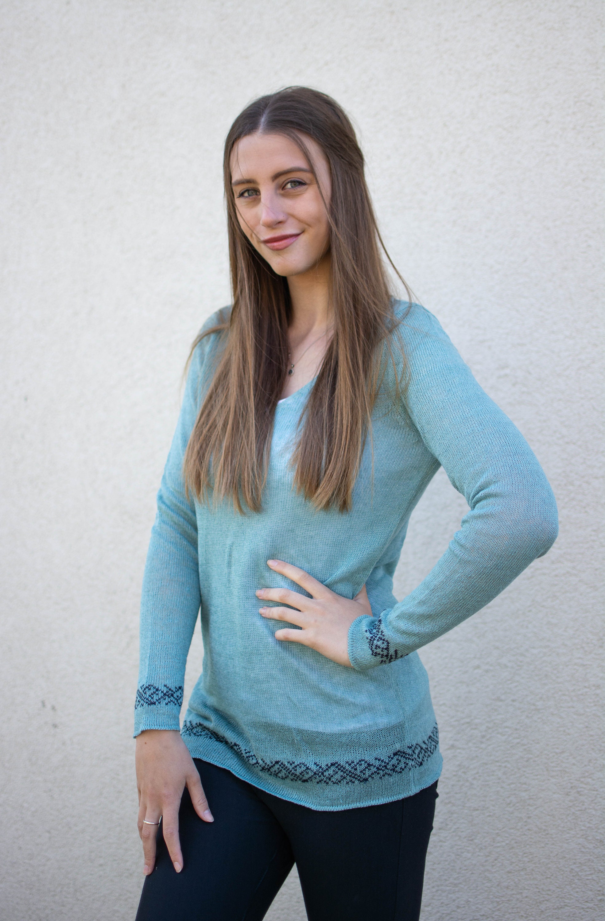 Linen Knit Sweater With a Pattern Linen Top Women Linen Pullover Summer ...