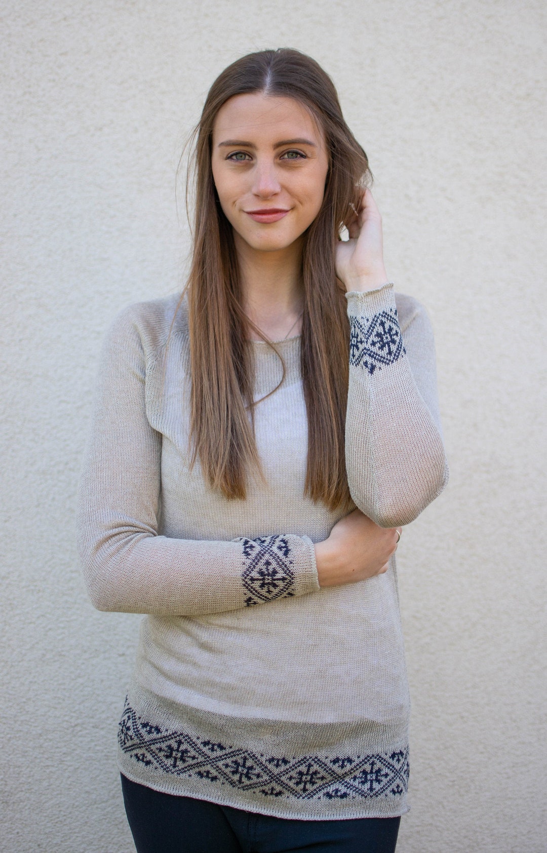 Linen Knit Sweater With a Pattern Linen Top Women Linen Pullover Summer ...