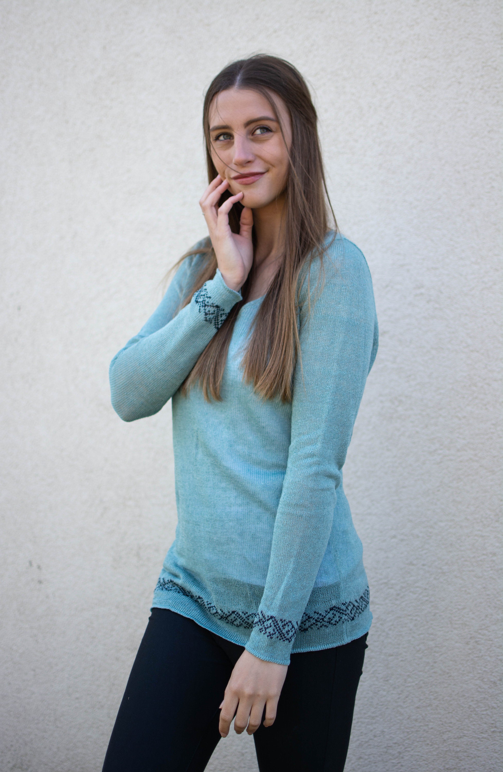 Linen Knit Sweater With a Pattern Linen Top Women Linen Pullover Summer ...