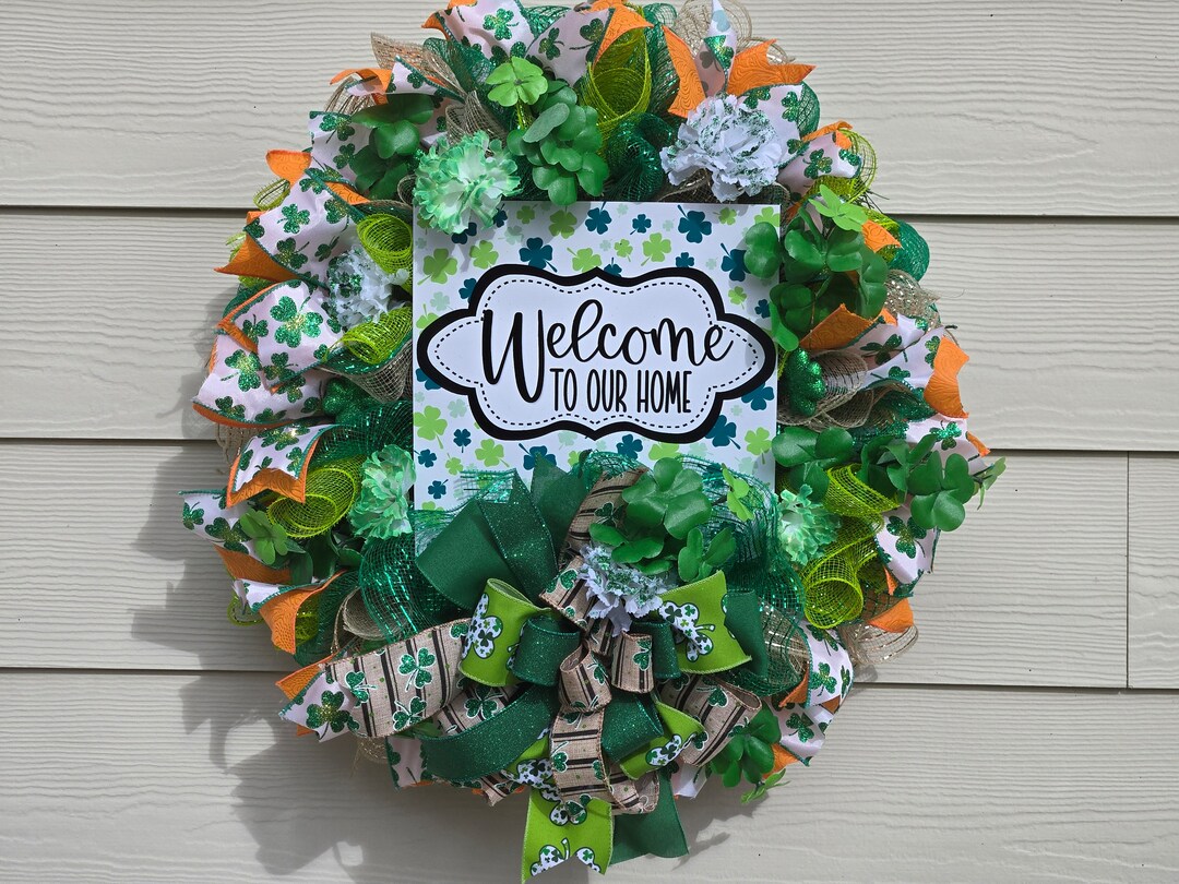 Welcome to Our Home Irish Themed Wreath. Holiday Wreath, St Paddy's Day ...