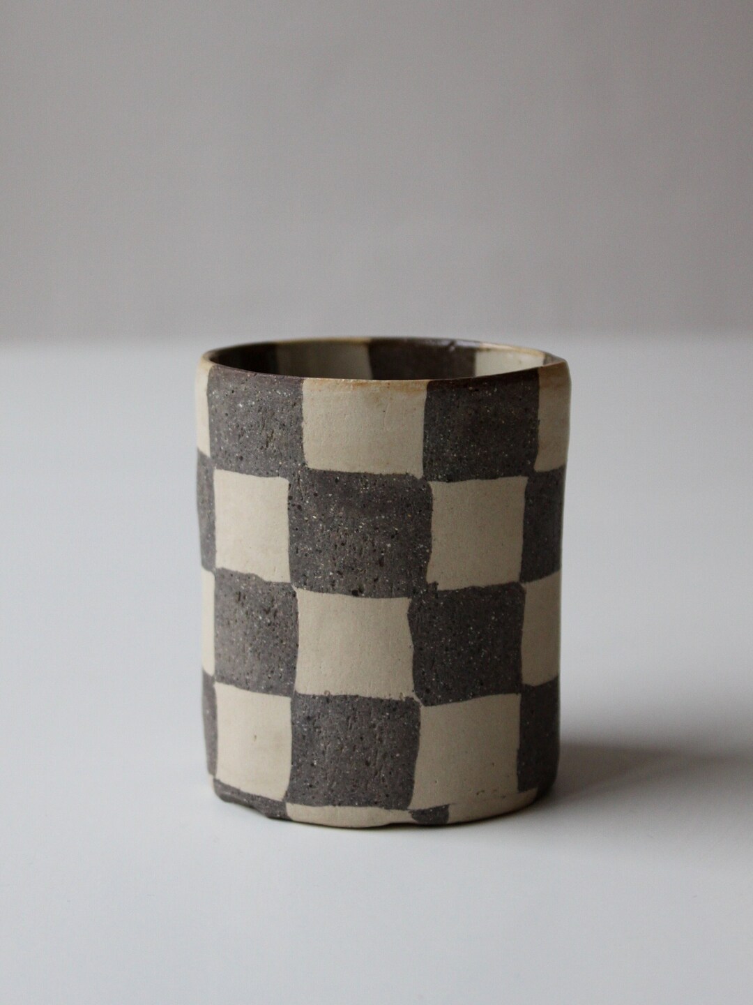 Small Checkerboard Pot / Checkered Ceramic Container / Ceramic Pen Pot ...