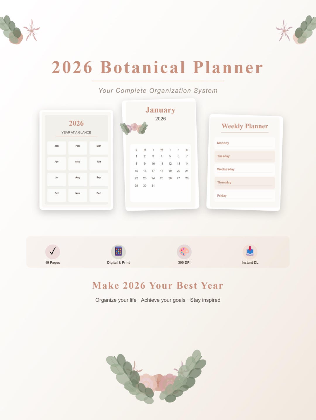2026 Botanical Planner PDF | Interactive Digital Planner A4 - Etsy
