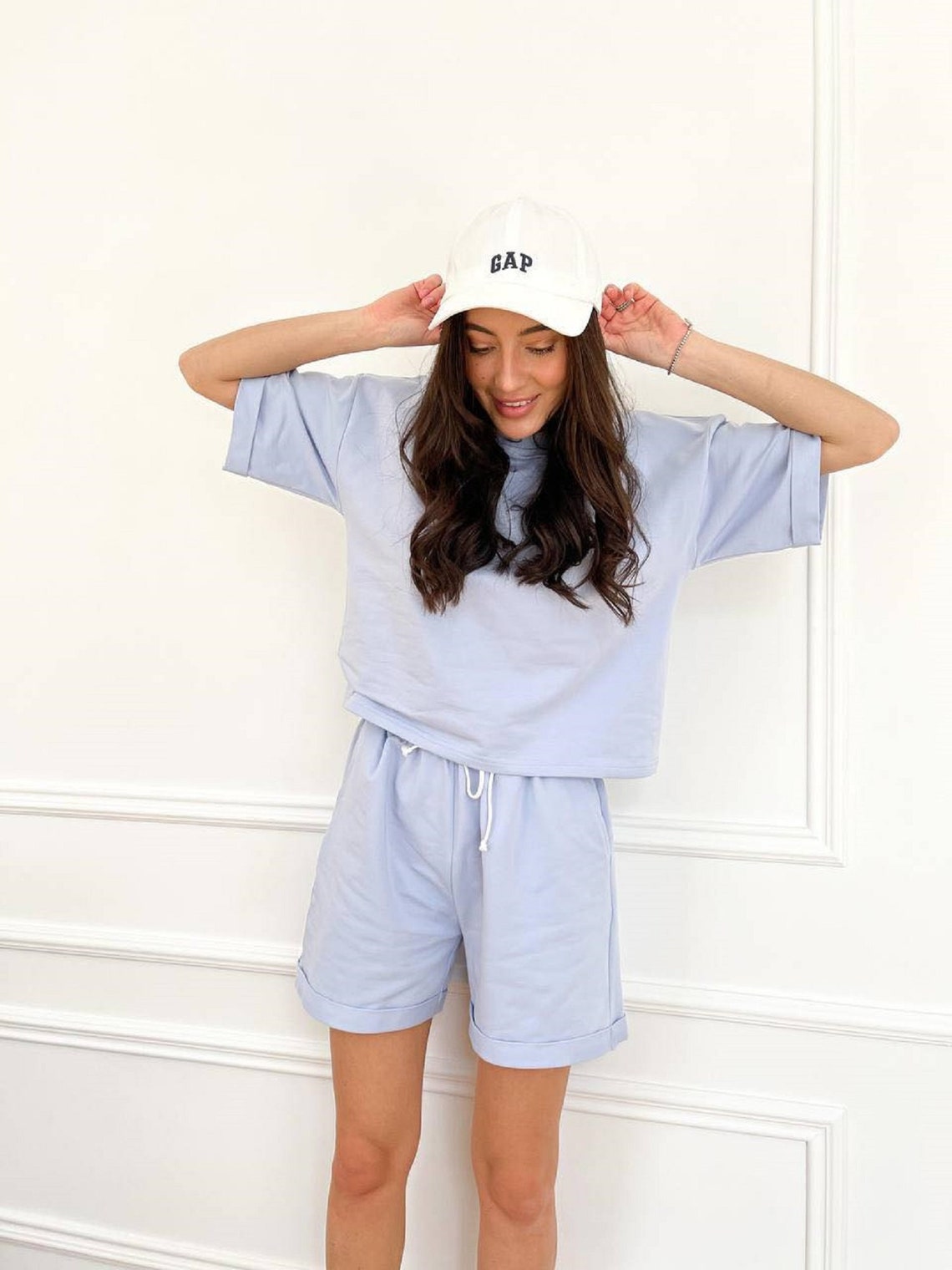 Sweat Set With High Waisted Shorts, Custom White Sweat Set, Matching ...
