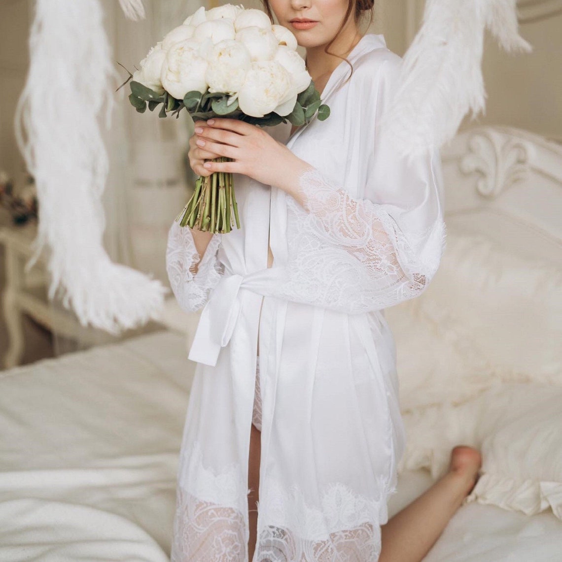 Long Bridesmaid Robes Bridal Nightgown Kimono Robe Floor Length Robe ...