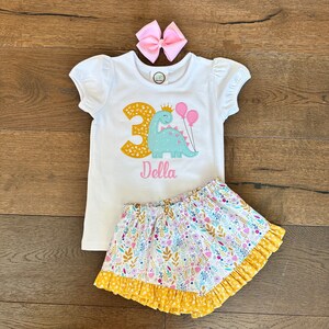 Girl's Dinosaur Birthday Outfit, Birthday Dino Shirt and Shorts ...