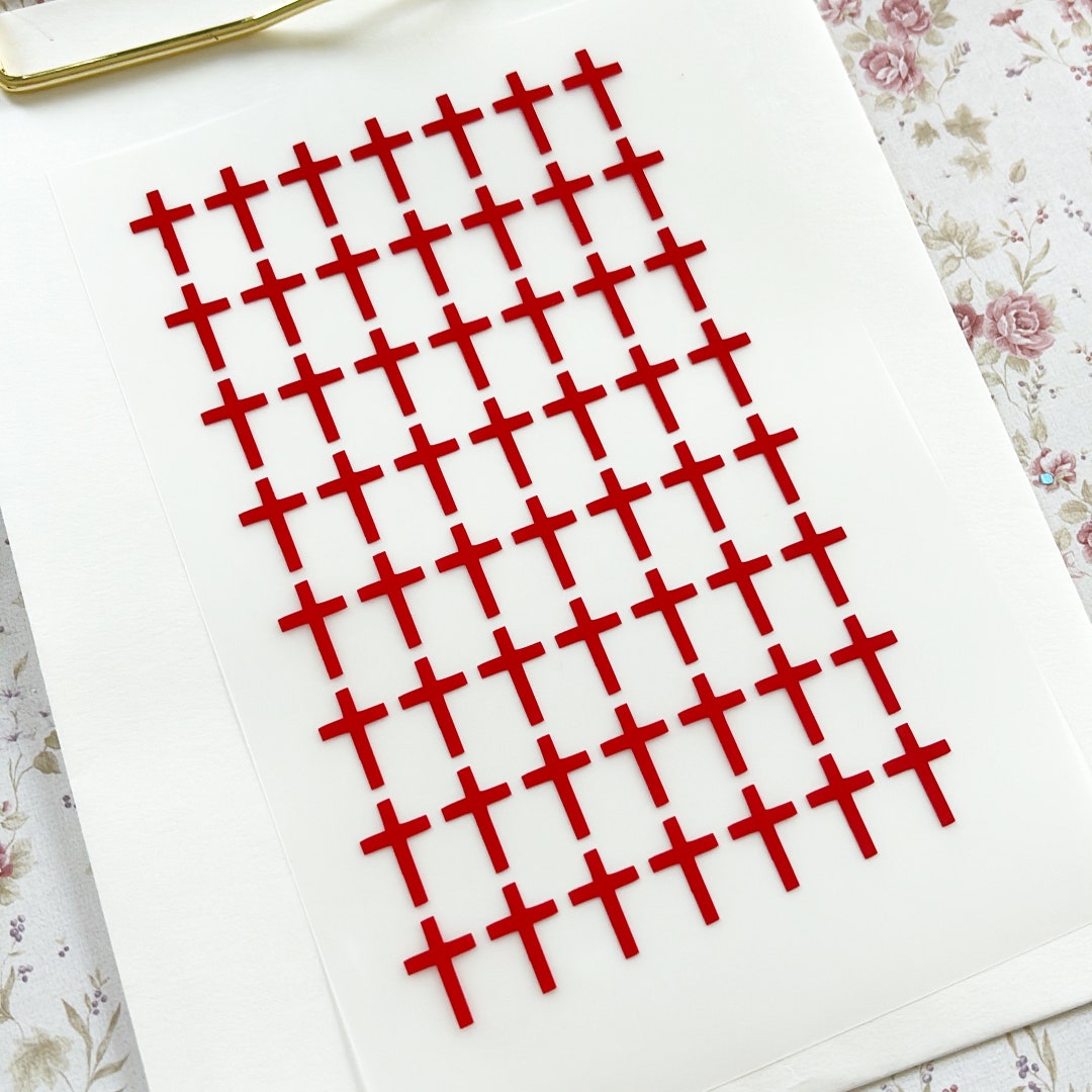 Glossy Red Cross Stickers, 14mm Vinyl Cross Stickers, Goth Cross ...