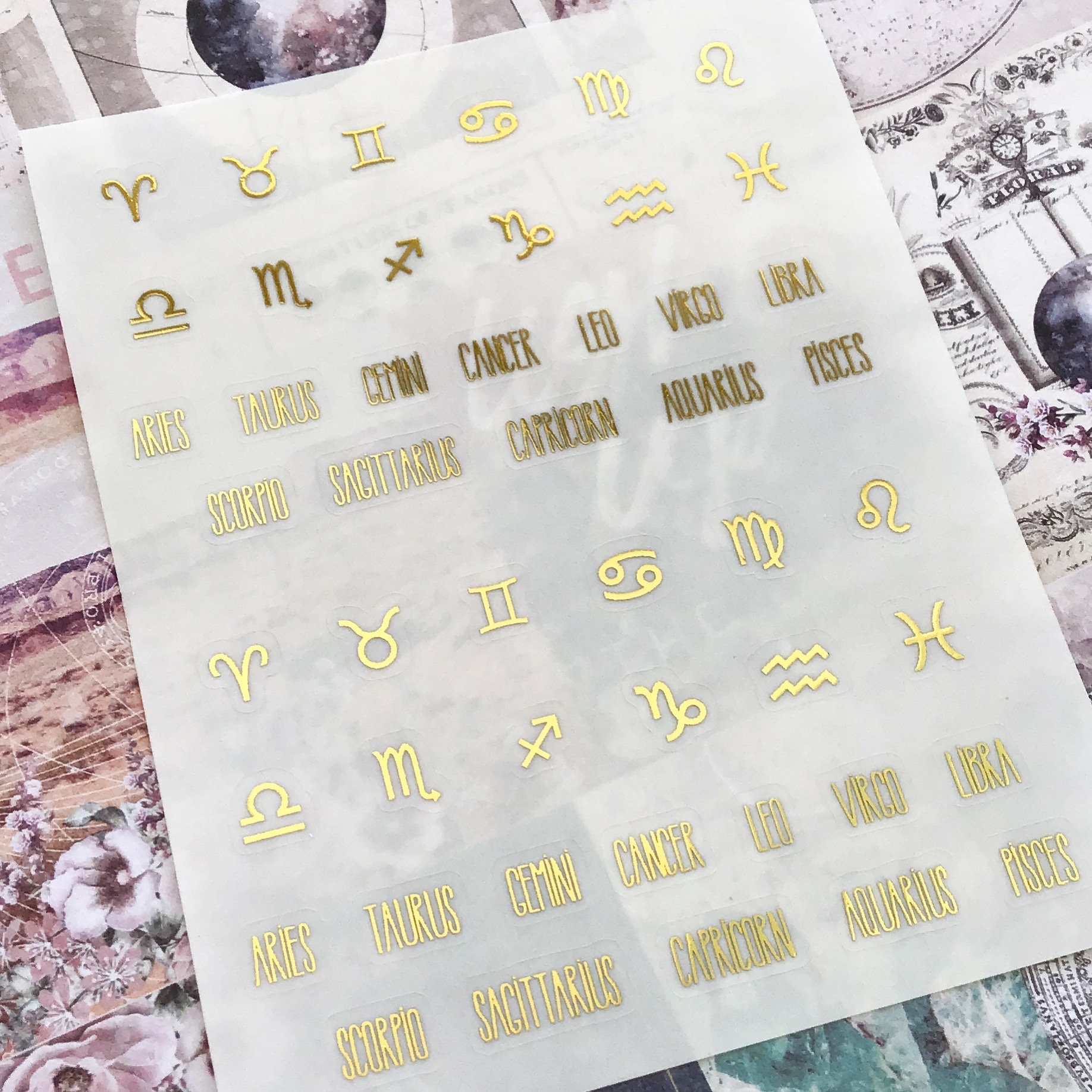 CLEAR Gold Zodiac Stickers Zodiac Signs Astrology Stickers | Etsy