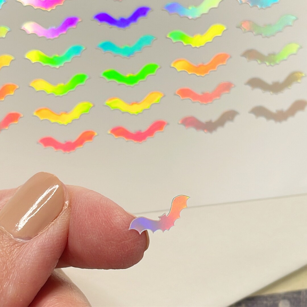 Tiny Rainbow Holographic Bats Stickers, 20x4mm Vinyl Stickers ...