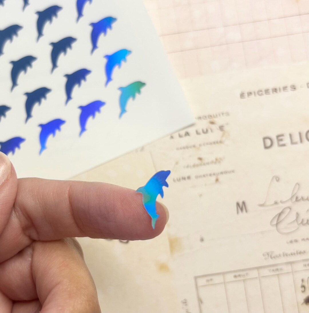 12mm Holographic Dolphin Stickers, Vinyl 12mm Small Dolphin Stickers ...