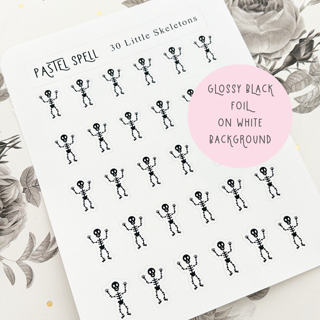Small Black Foiled Skeleton Stickers Planner Stickers - Etsy