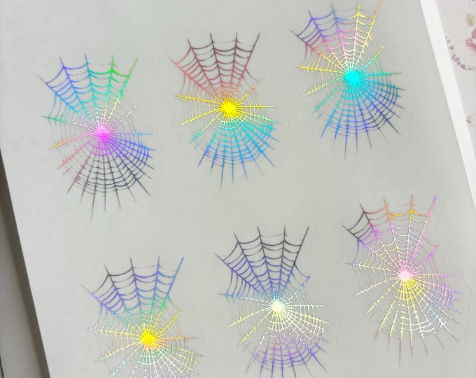 Clear Holographic Spider Web Stickers for Halloween Invitations or Goth ...