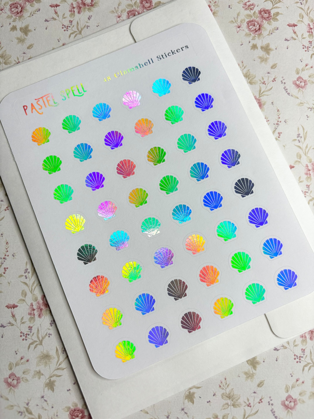 10mm Holographic Shell Stickers, Clam Shell Stickers, Beach Themed ...