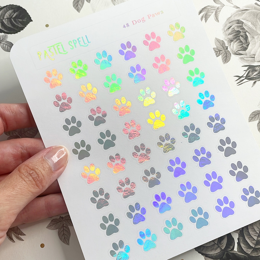 Holographic Dog Paws Stickers, Foiled Stickers, Pet Stickers, Dog ...