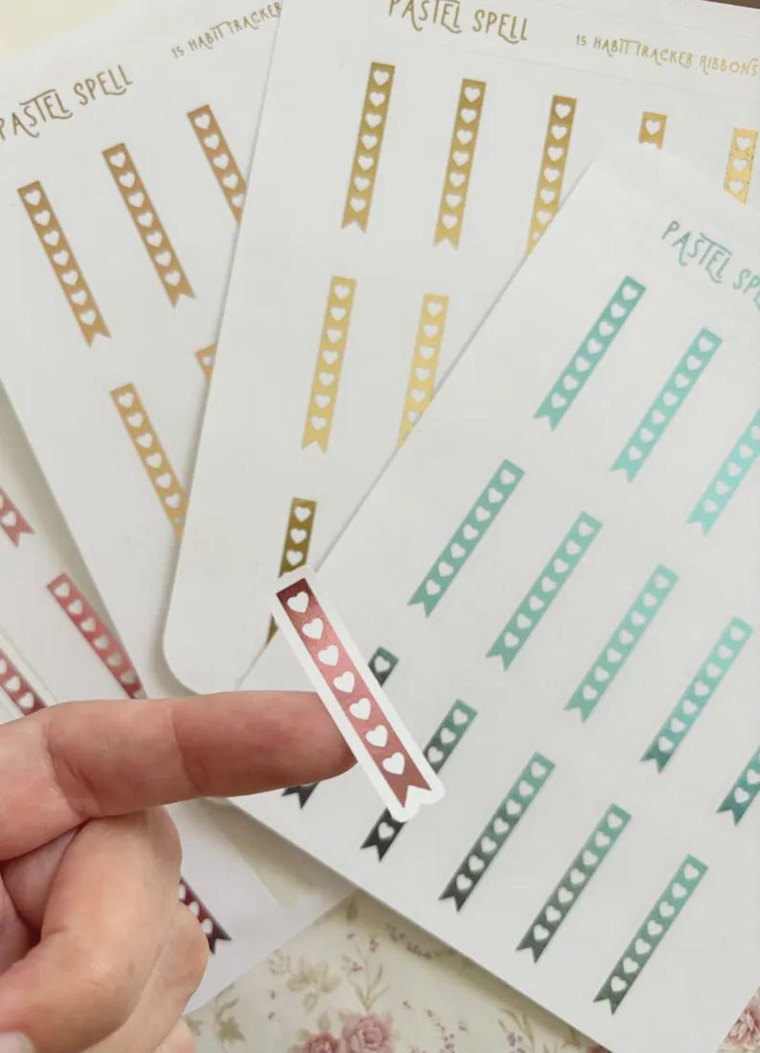 Heart Habit Tracker Ribbon Stickers for Planners, Assorted Foil Colors ...
