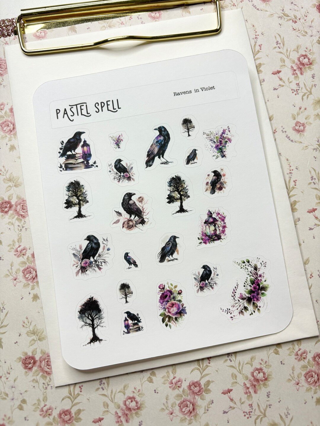 Purple Flower Raven Stickers for Goth Planners Quoth the Raven Stickers ...