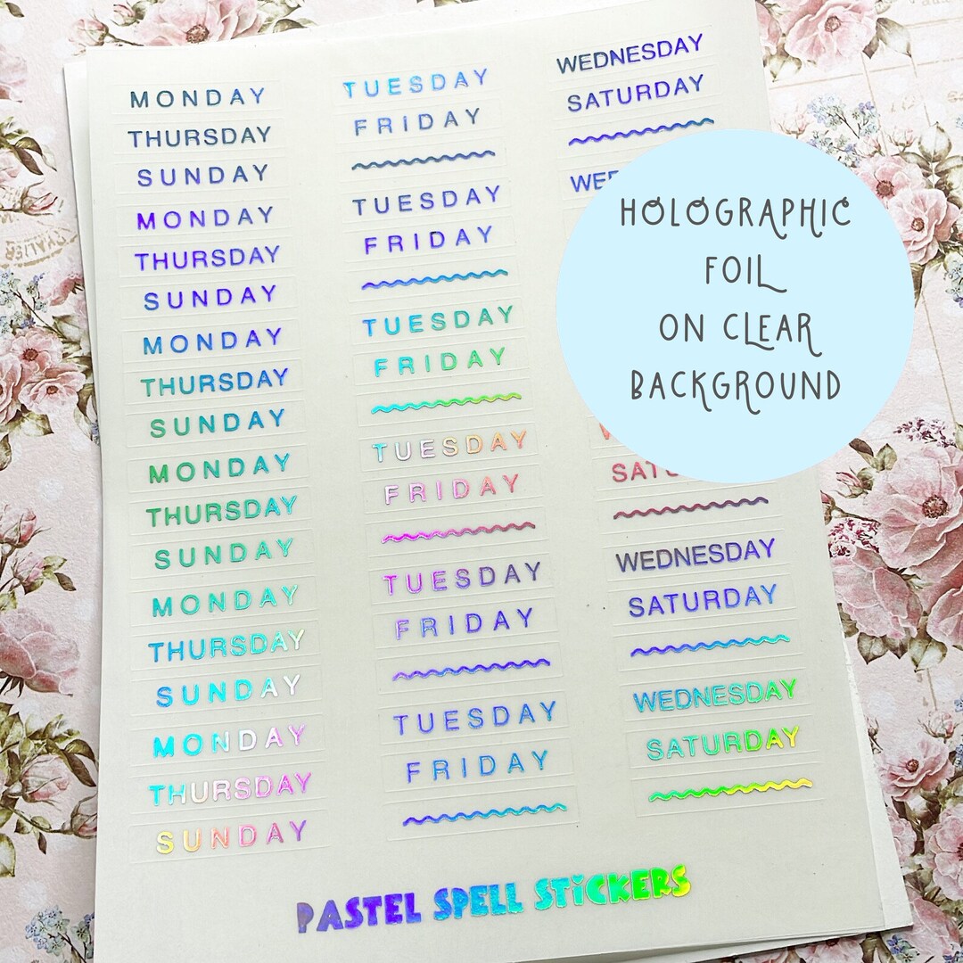 Holographic Days of the Week Stickers, Planner Date Stickers, Bujo ...