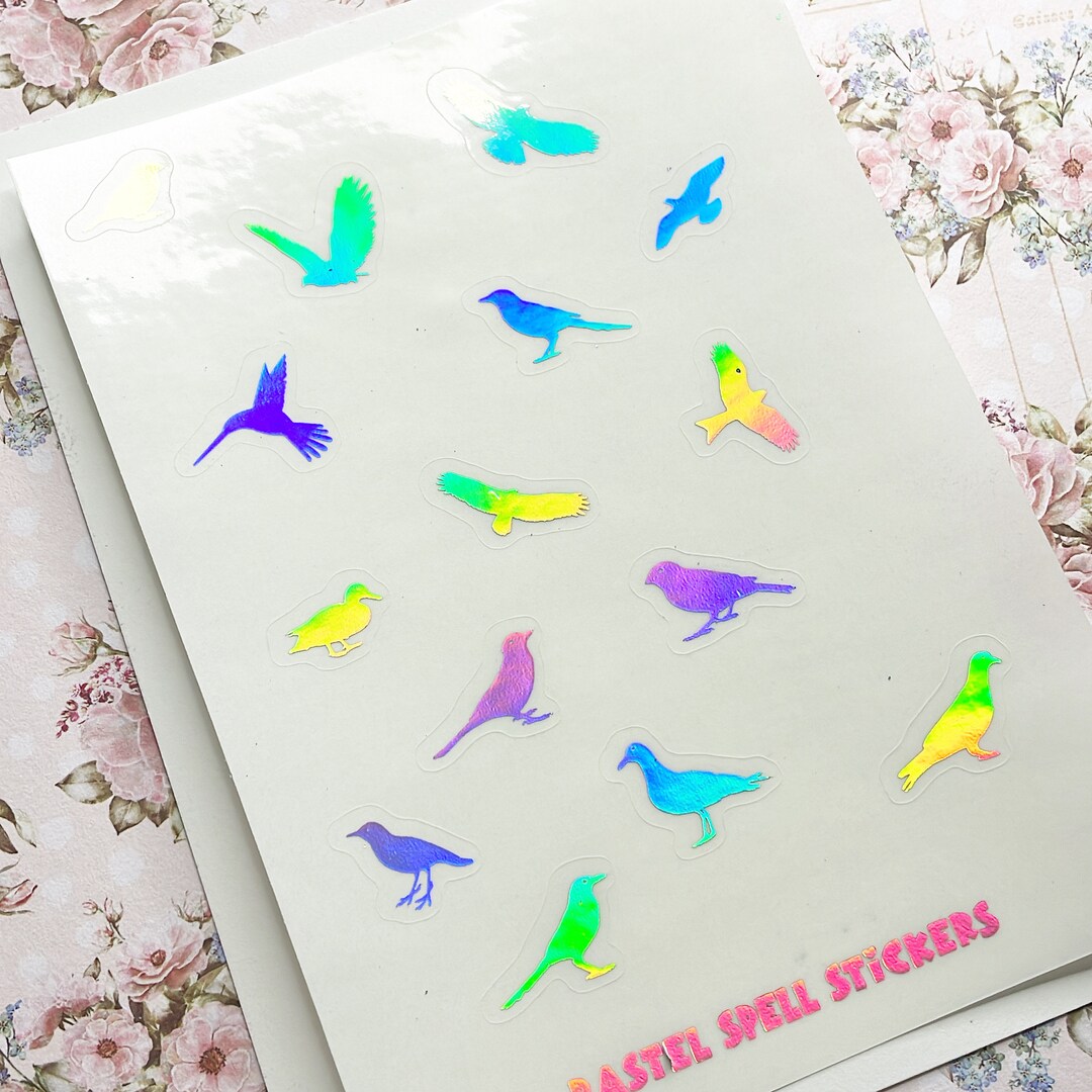 Assorted Bird Stickers on Clear Sheets, Holographic Nature Bujo ...