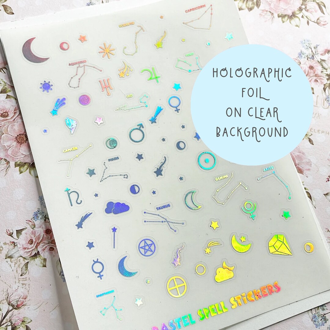 Tiny Foiled Scattered Holographic Constellation Stickers, Zodiac ...