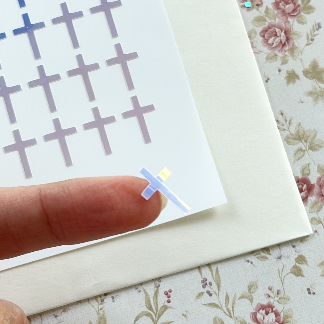 Opal Iridescent Cross Stickers, 14mm Vinyl Cross Stickers, Goth Cross ...