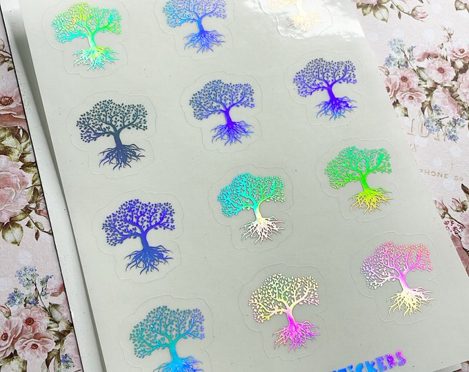 1 Inch Holographic Tree of Life Stickers, Tree With Roots, Tree ...