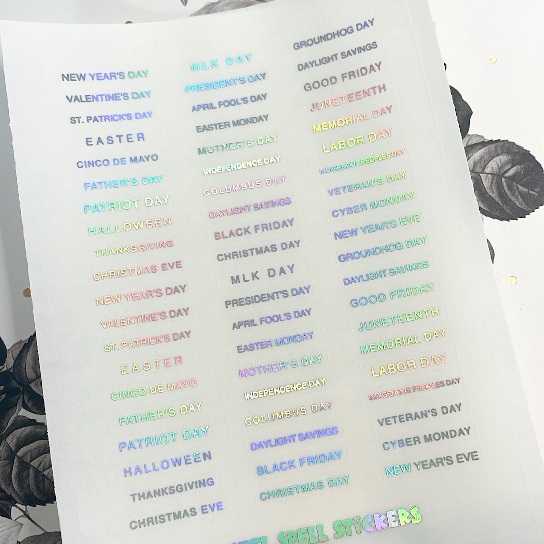 US Calendar Holiday Stickers, Holographic Planner Date Stickers ...