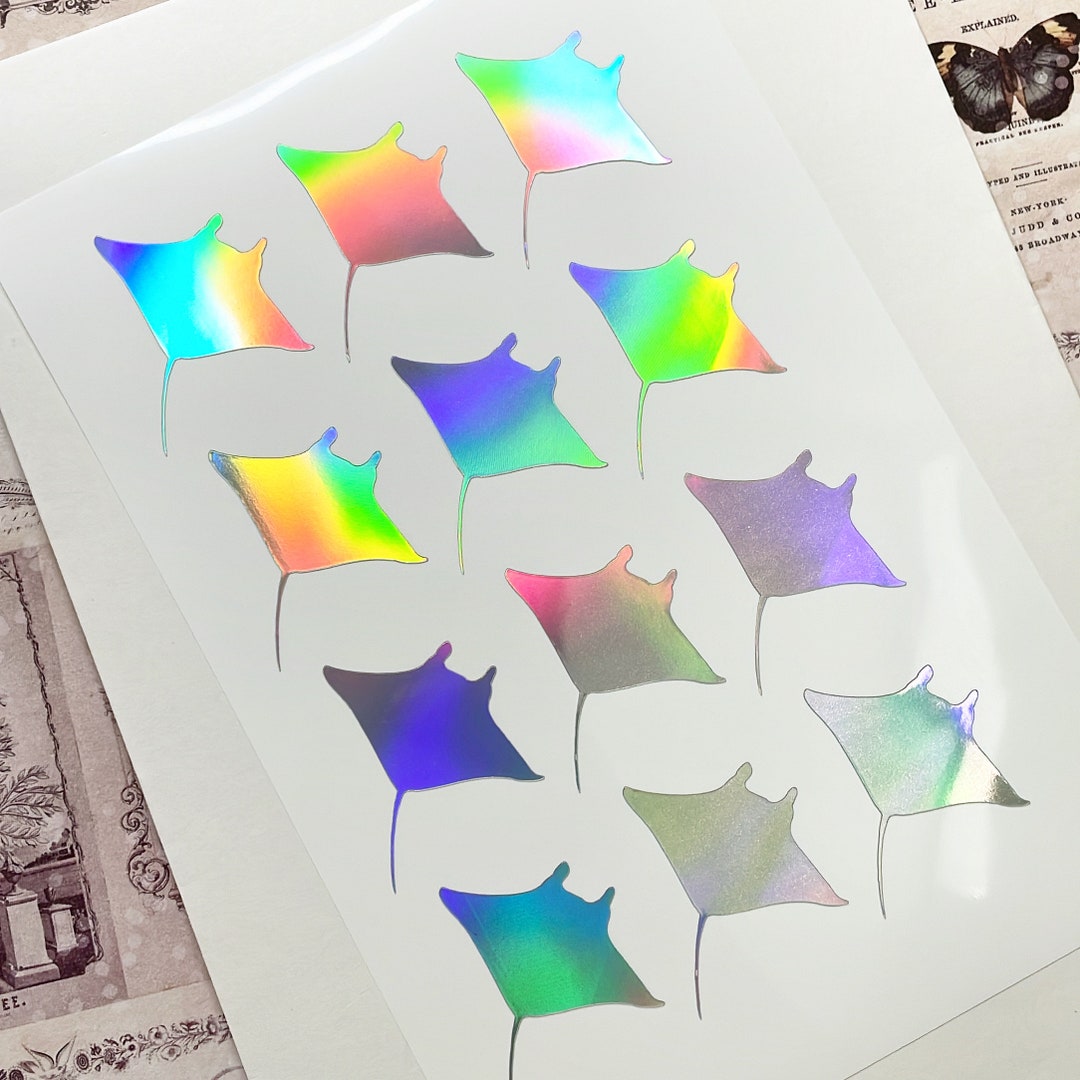 Holographic 40mm Stingray, Manta-ray Stickers, Vinyl Ocean Themed ...