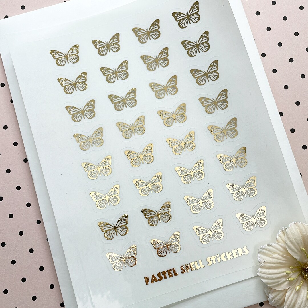 Clear Gold Foil Butterfly Stickers, 15mm Gold Stickers, Nature Stickers ...