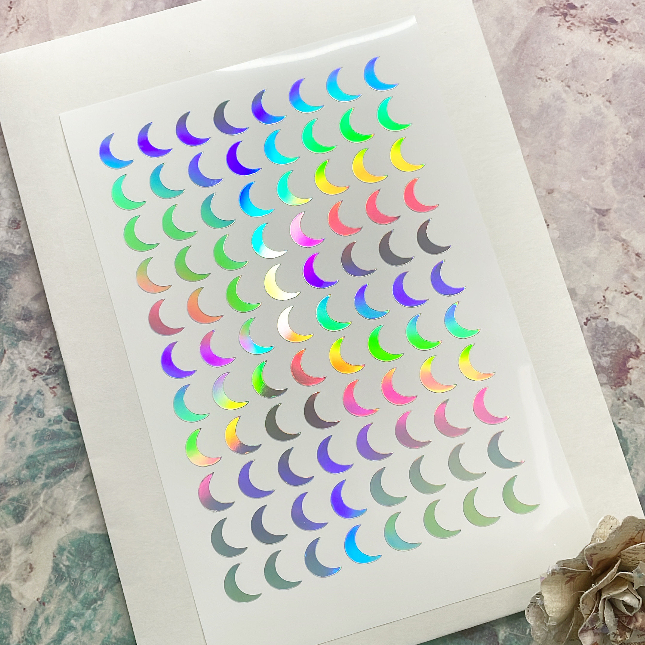 10mm Vinyl Crescent Moon Stickers, Rainbow Holographic Moons, Planner ...