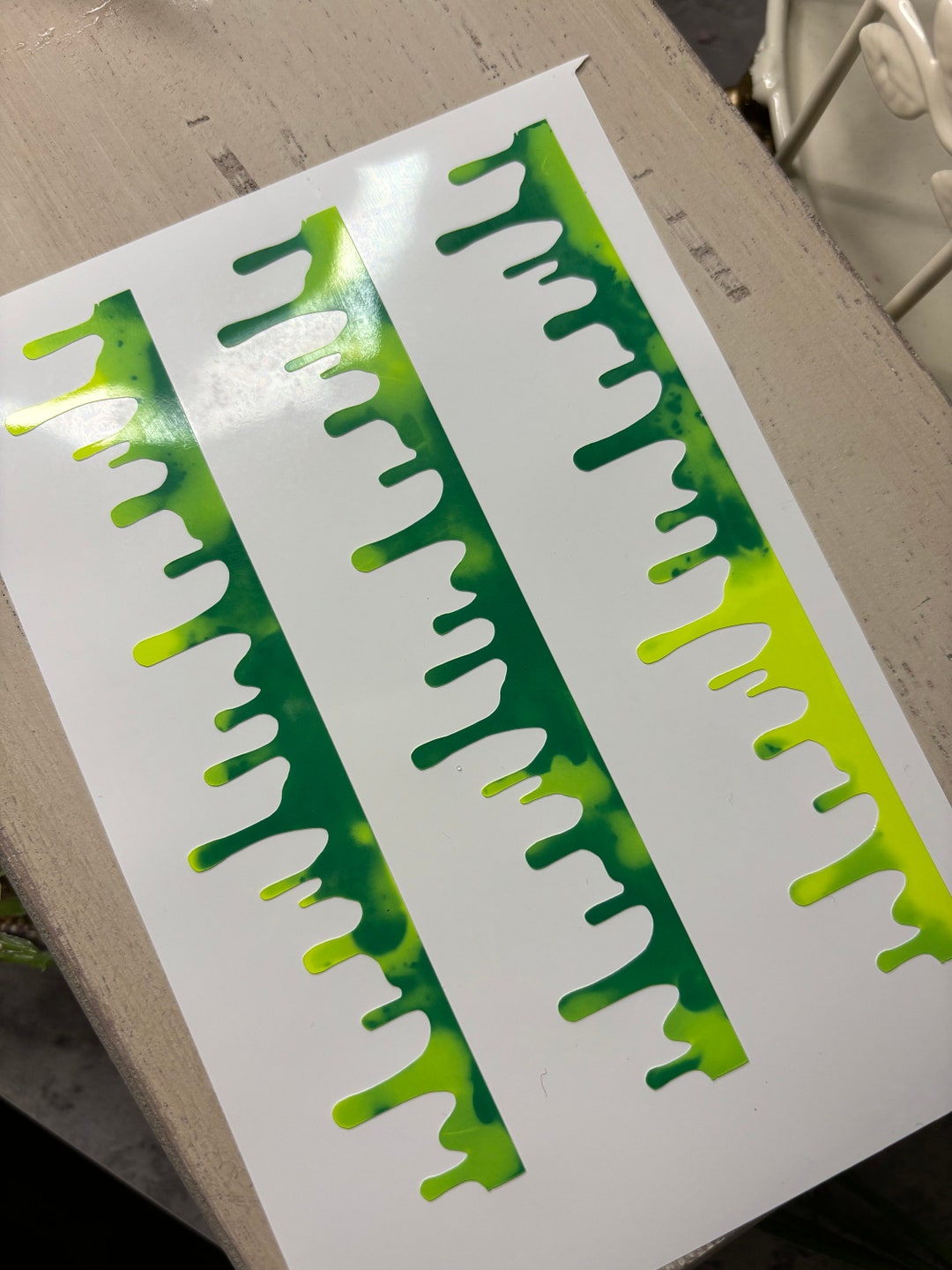 Vinyl 5 Inch Long Yellow to Green Color Change Drips Stickers, Slime ...