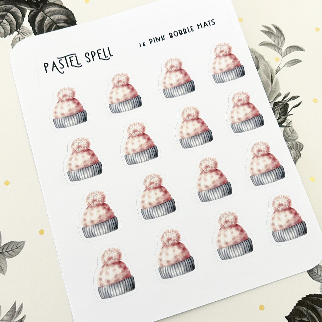 Pink Bobble Hats Stickers Pink Christmas Pastel Christmas - Etsy