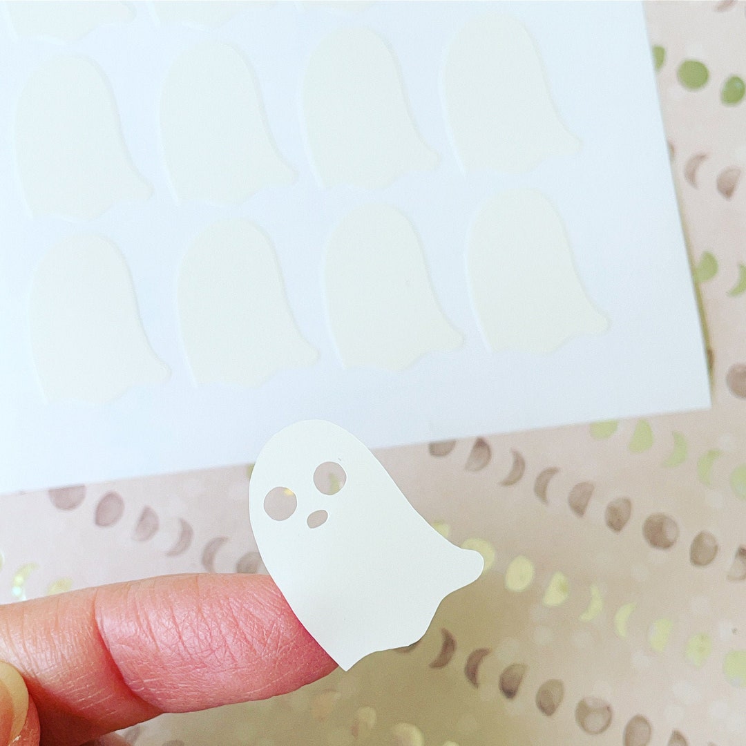 30x20mm Vinyl Ghost Stickers, Glossy White Ghosts Stickers, Halloween ...