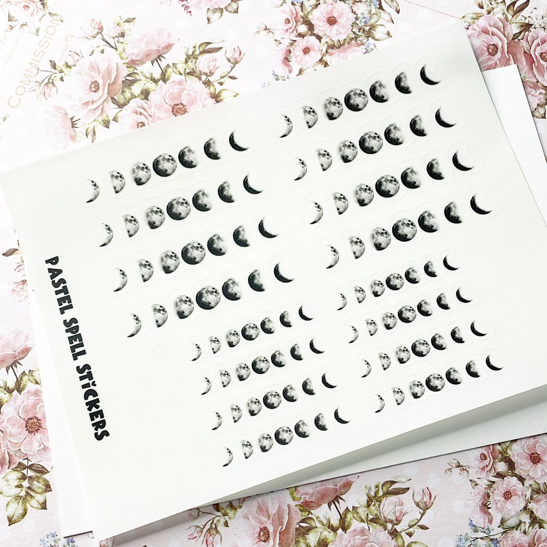 CLEAR Moon Phases Stickers, 2 Sizes, Phases of the Moon Stickers ...