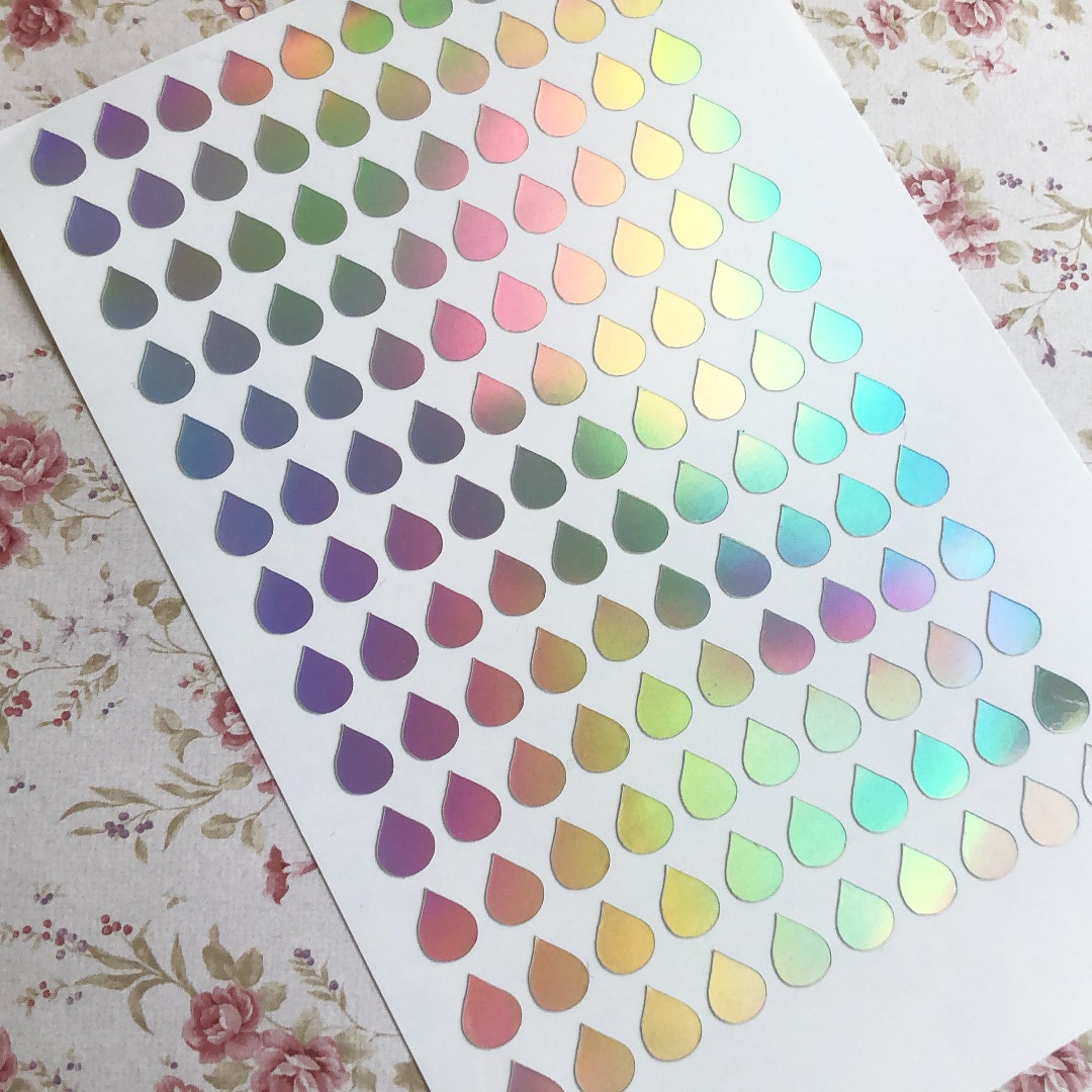 6x8mm Silver Holographic Drops Period Tracker Stickers Vinyl Raindrop ...