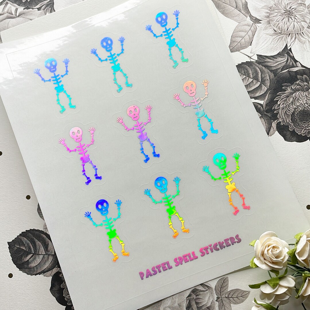 Skeleton Stickers, Planner Stickers, Holographic Option, Halloween ...