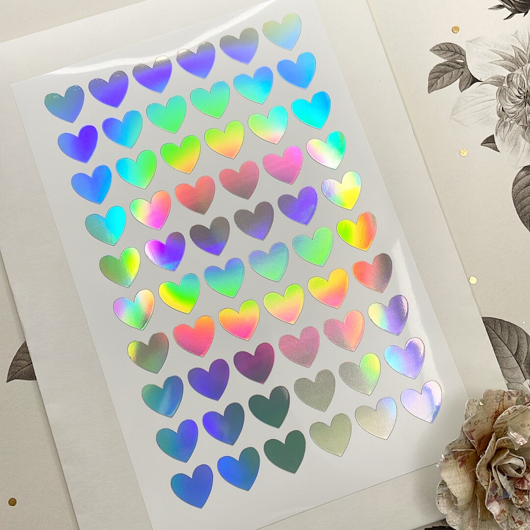 12mm Vinyl Holographic Heart Stickers, Waterproof Heart Decals, Vinyl ...