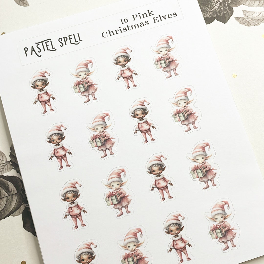 Cute Pink Elves for Winter Themed Projects, Elf Stickers for Christmas ...