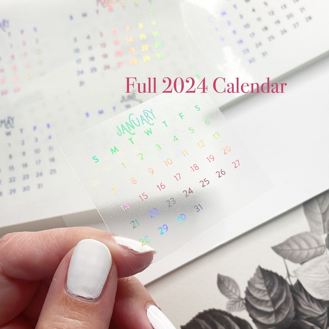 2024 Calendar Stickers, CLEAR Month Stickers, Iridescent Holographic ...