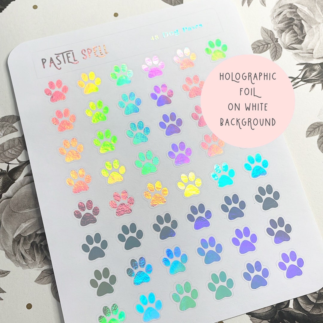 Holographic Dog Paws Stickers, Foiled Stickers, Pet Stickers, Dog ...