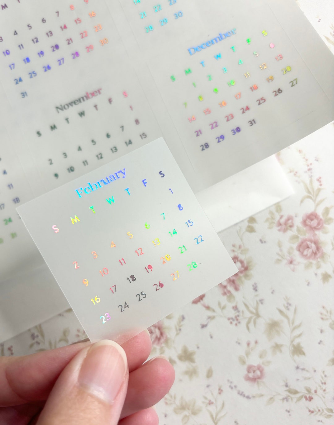 2025 Calendar Stickers, CLEAR Month Stickers, Holographic Foil Option ...