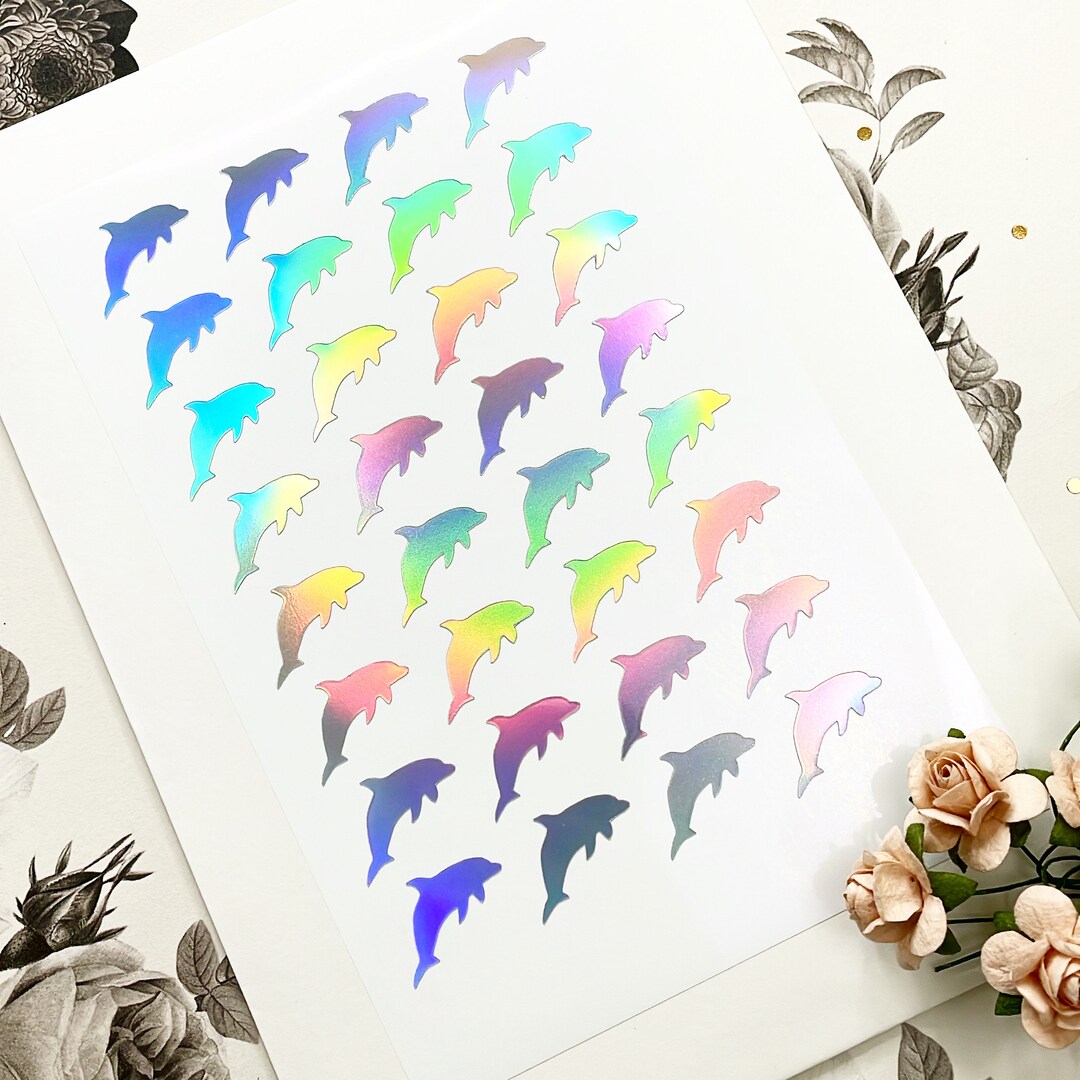 20mm Holographic Dolphin Stickers, Sea Themed Stickers, Ocean Stickers ...