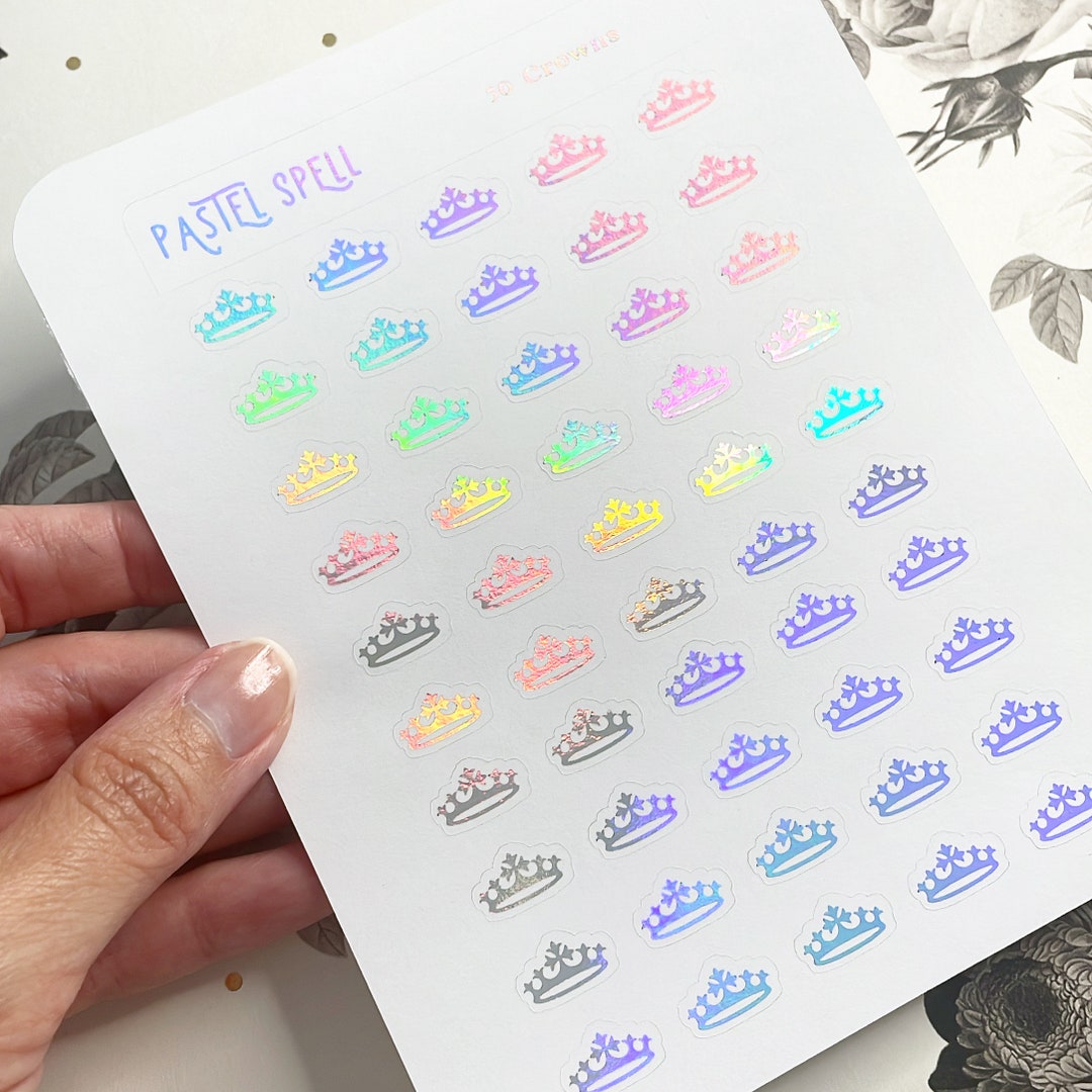 10mm Holographic Stickers, Princess Crown Stickers, Bujo Stickers ...
