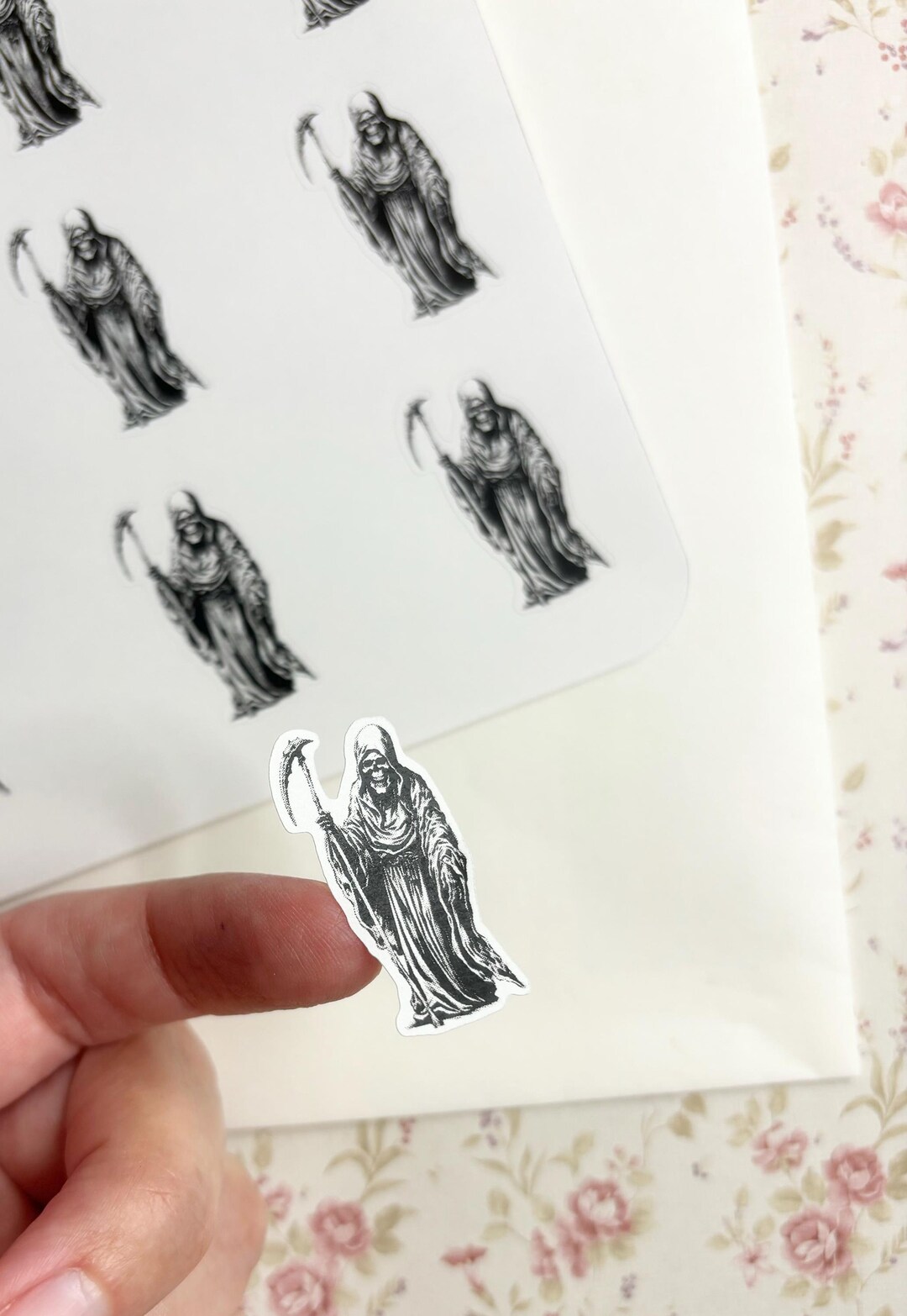 Grim Reaper Skeleton Stickers Foiled in Glossy Black for Halloween ...