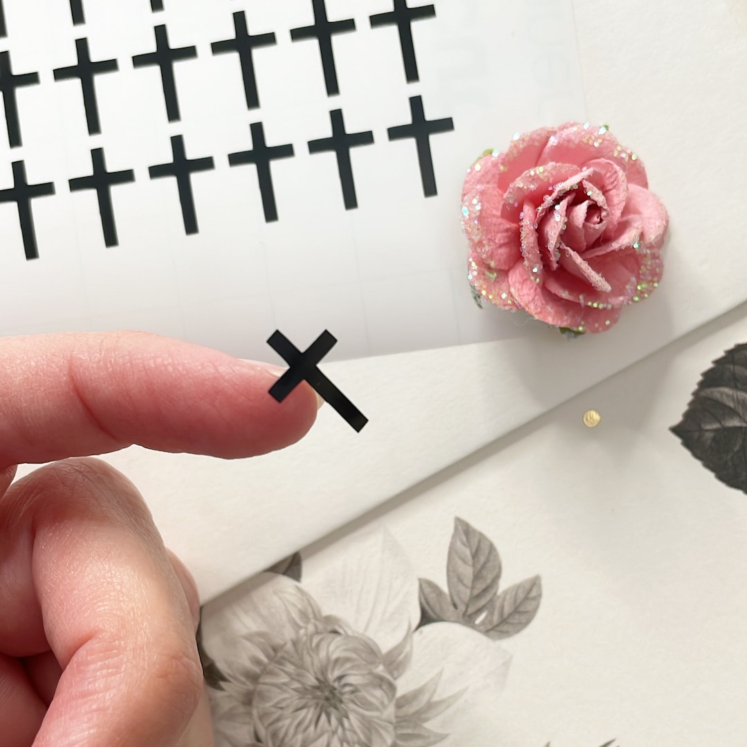 Tiny Cross Stickers, 14mm Vinyl Black Cross Stickers, Goth Cross ...