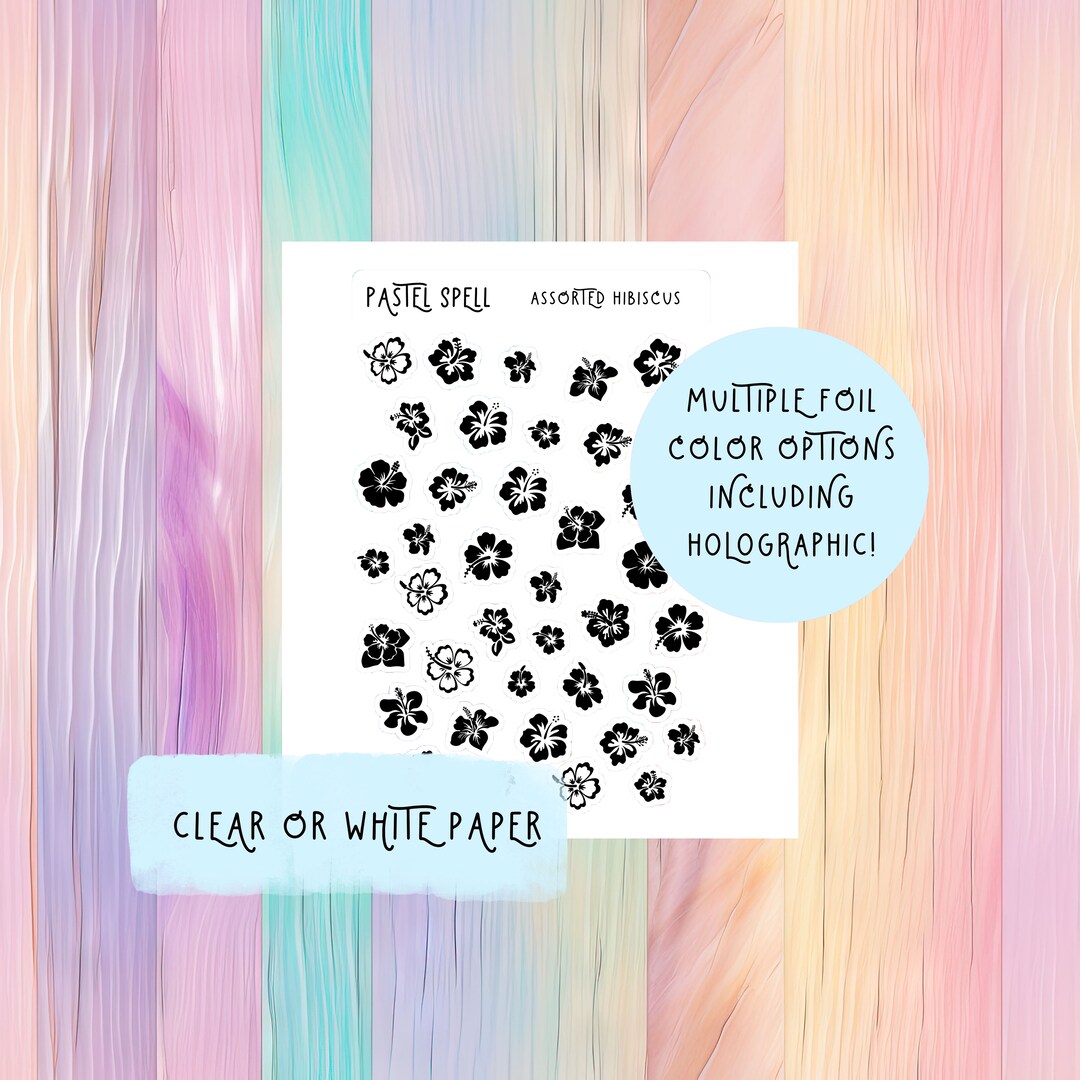 Hibiscus Flower Stickers, Assorted Color Options, Nature Stickers ...